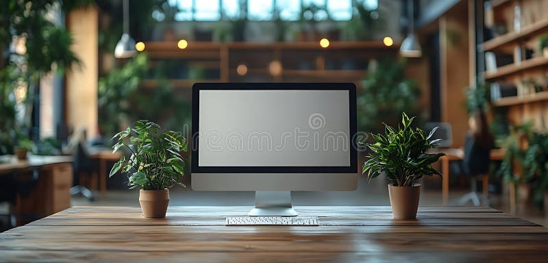 Modern Workspace with Desktop Computer and Greenery for Productivity ...