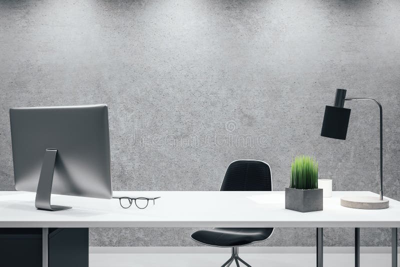 Modern Workspace Desktop with Computer Stock Illustration ...