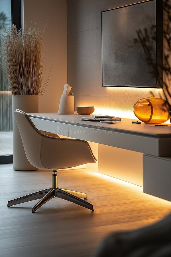 Modern Workspace with Elegant Design Elements and Warm Lighting in a ...
