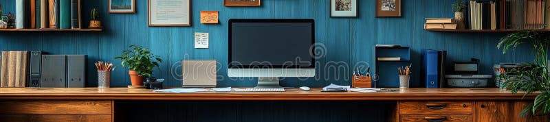 Modern Workspace with an Empty Desk and a Computer Screen Showing a ...