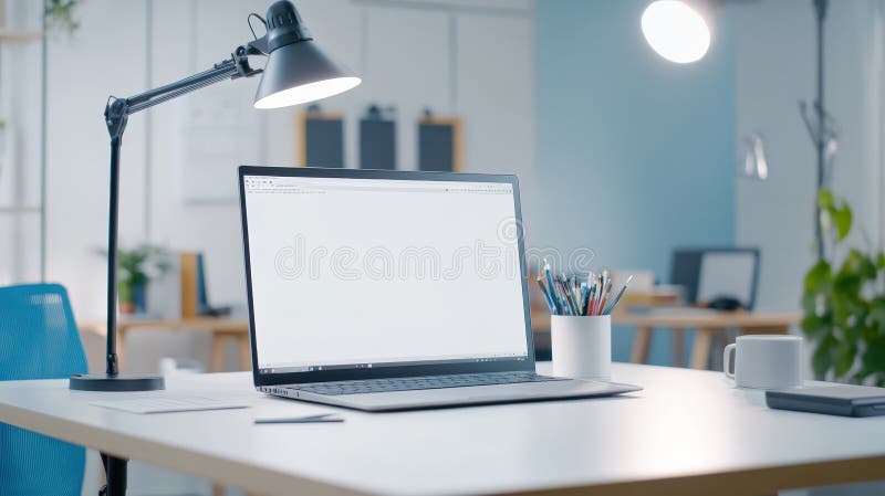 Modern Workspace Essentials, Laptop on Desk Setup for Enhanced ...