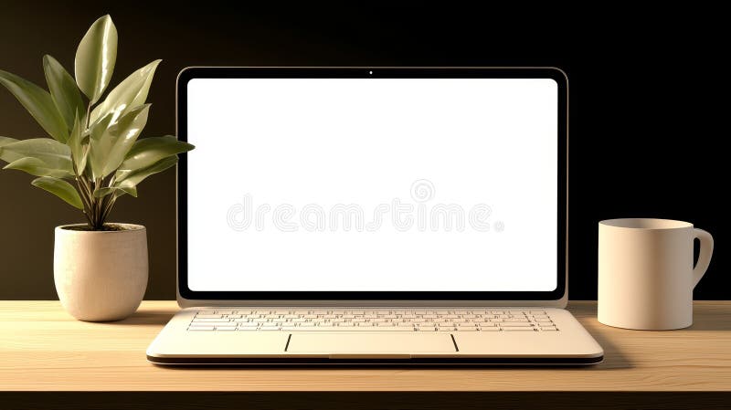 Modern Workspace Essentials, Laptop on Wooden Desk for Enhanced ...