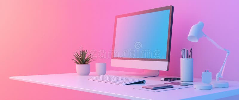 Modern Workspace with Gradient Lighting and Minimal Setup Stock ...