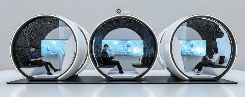Futuristic Virtual Reality Workspace Setup with Innovative Pods for ...
