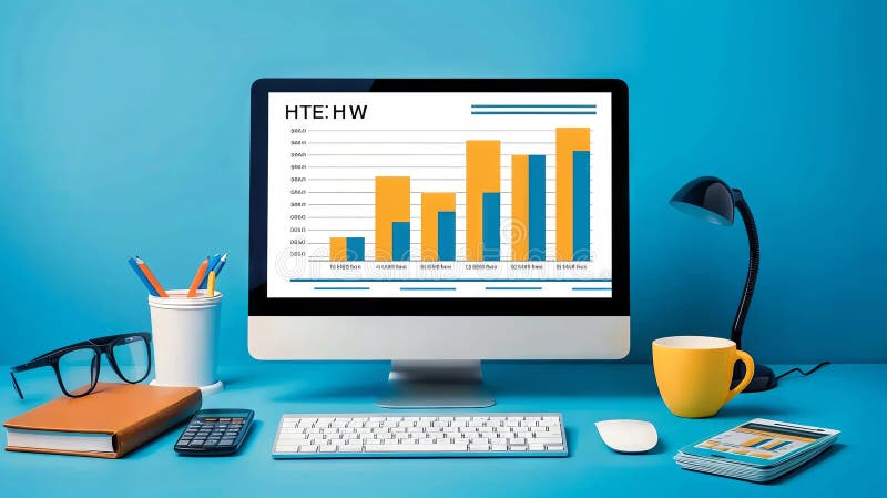 A Modern Workspace Featuring a Computer Displaying a Growth Chart ...