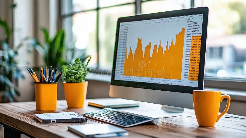 Modern Workspace Featuring Computer Displaying Resource Distribution ...