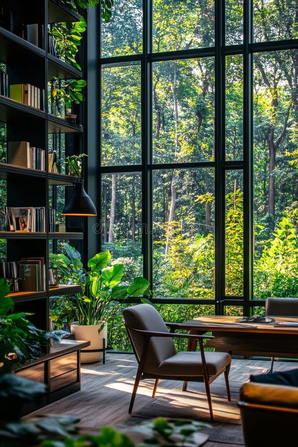 Modern Workspace Featuring Elegant Design and Nature Backdrop in a ...