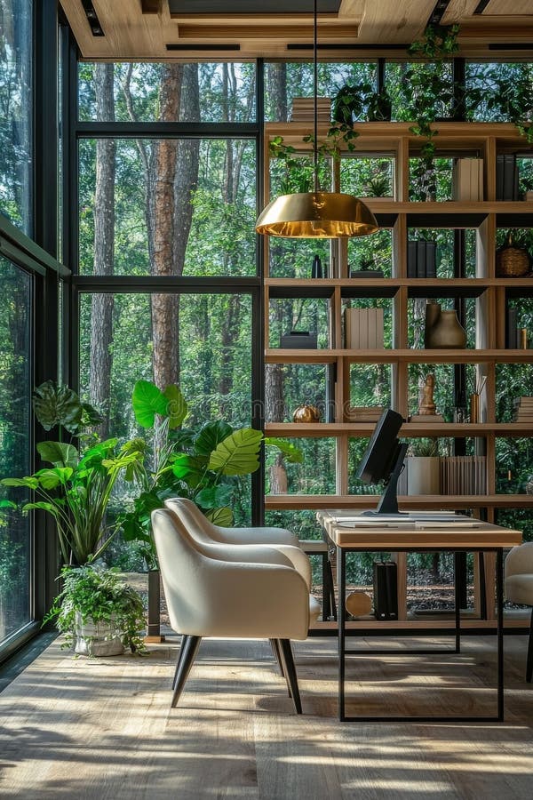 Modern Workspace Featuring Elegant Design and Nature Backdrop in a ...