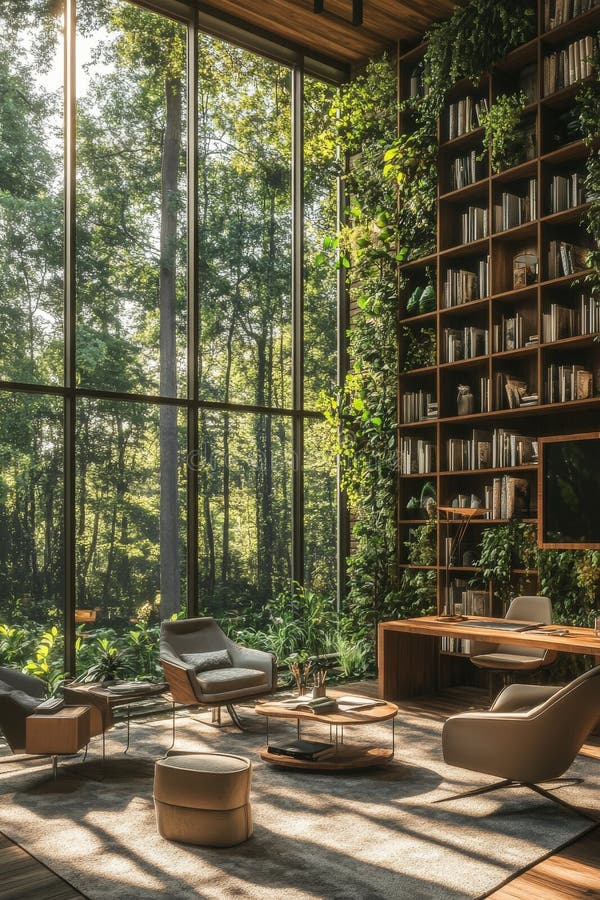 Modern Workspace Featuring Elegant Design and Nature Backdrop in a ...