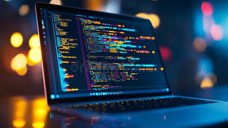 High-Tech Laptop with Code Snippets and Web Development Tools Stock Illustration - Illustration ...