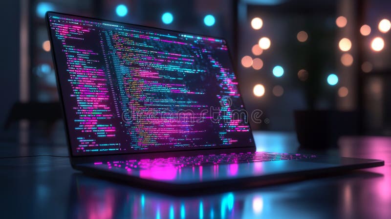 High-Tech Laptop with Code Snippets and Web Development Tools Stock Illustration - Illustration ...