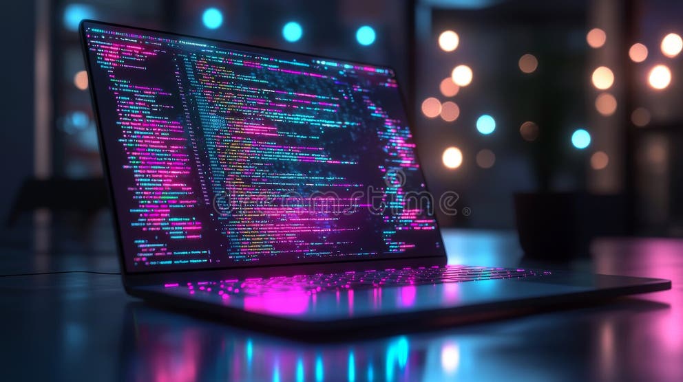 High-Tech Laptop with Code Snippets and Web Development Tools Stock Illustration - Illustration ...