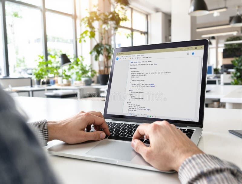 A Modern Workspace Featuring a Laptop Alongside a Coding Screen for ...