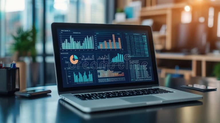 Modern Workspace Featuring a Laptop with Business Analytics Dashboard ...