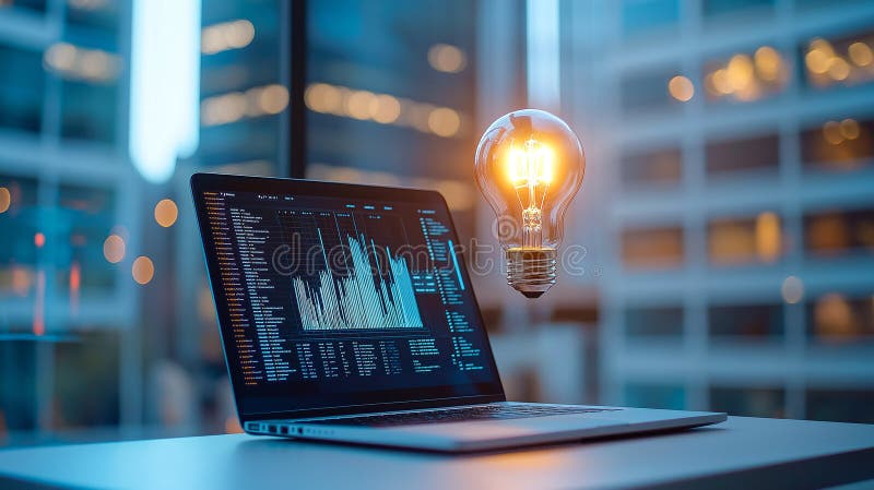 Modern Workspace Featuring Laptop Displaying Data Analytics with ...