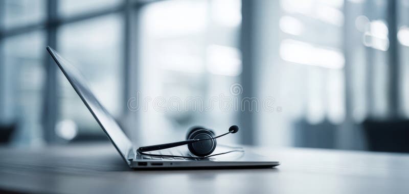 The Modern Workspace Featuring a Laptop and a Professional Headset for ...