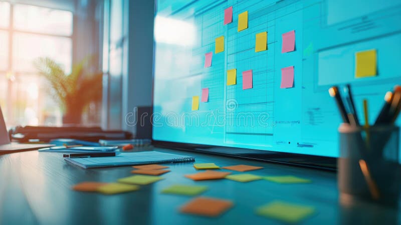 Digital Project Planning on Large Screen Display Stock Illustration ...