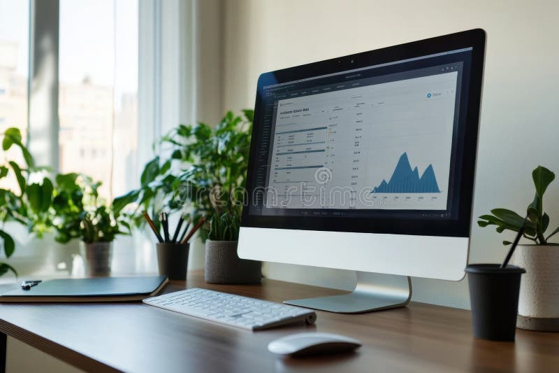 A Modern Workspace Featuring a Sleek Adjustable Desk, a Computer ...