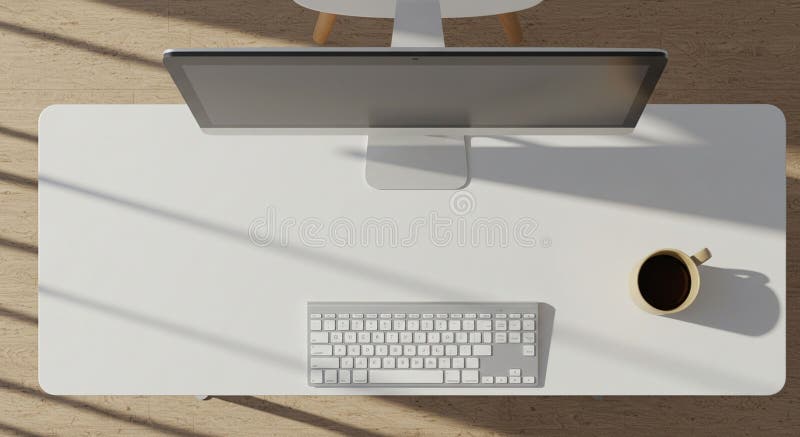 Modern Workspace Featuring a White Desk with a Desktop Computer Monitor ...