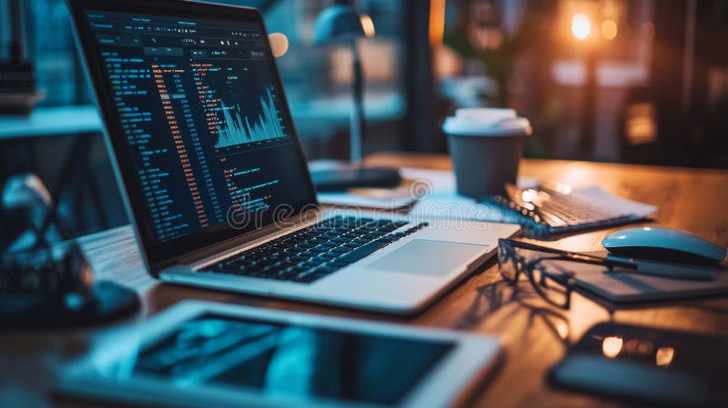 Modern Workspace with Financial Data Displayed on a Laptop Stock Photo ...