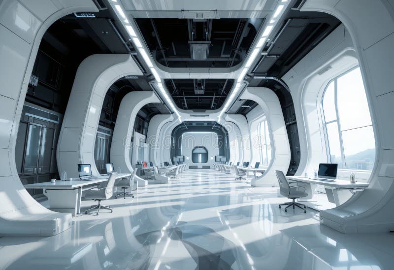 Modern Workspace with Futuristic Design Stock Illustration ...