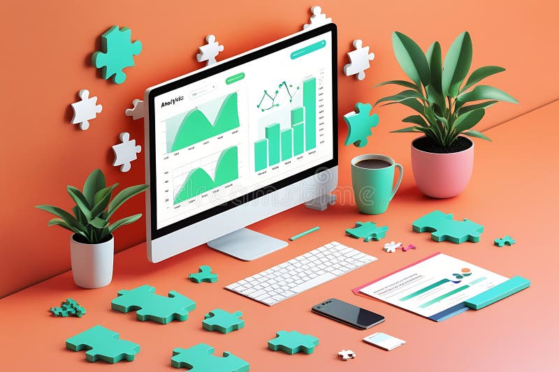 Modern Workspace with Graphs and Charts on Computer Screen, 3d Render ...