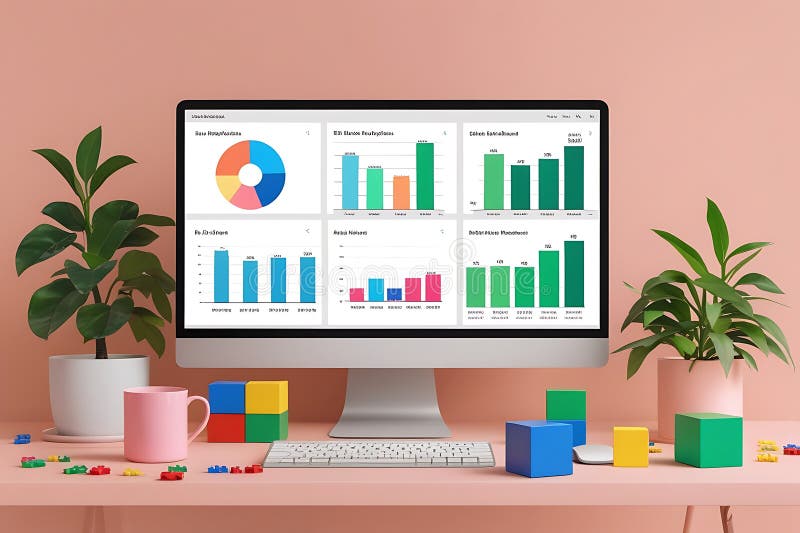 Modern Workspace with Graphs and Charts on Computer Screen, 3d Render ...