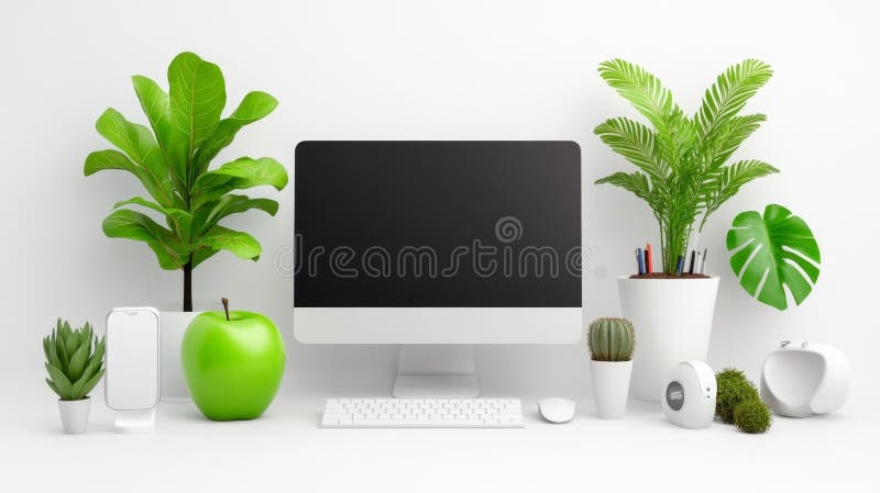 Modern Workspace with Green Plants and Minimalist Desk Setup Stock ...