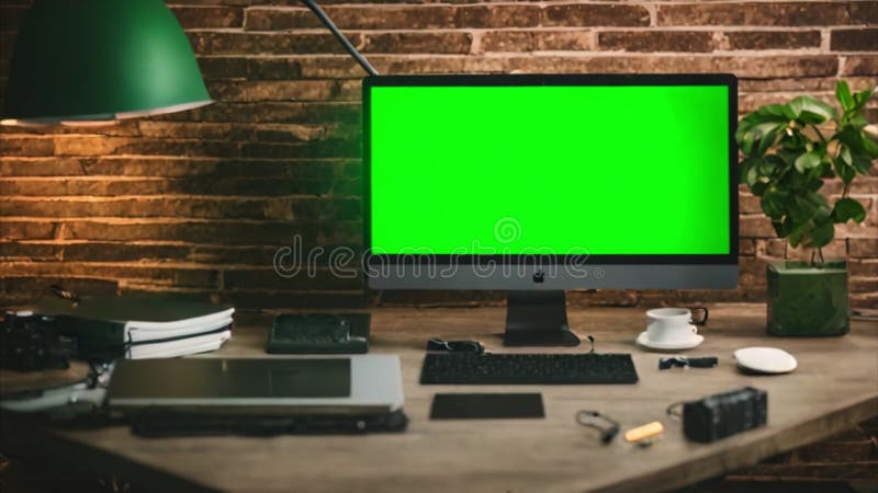 Modern Workspace with Green Screen Computer Stock Video - Video of ...