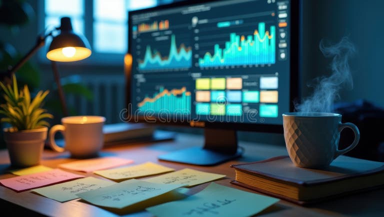 Modern Workspace with High-Resolution Computer Screen Stock ...