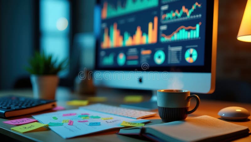 Modern Workspace with High-Resolution Computer Screen Stock ...