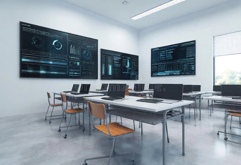 Modern Workspace with High-tech Desks Stock Image - Image of future ...