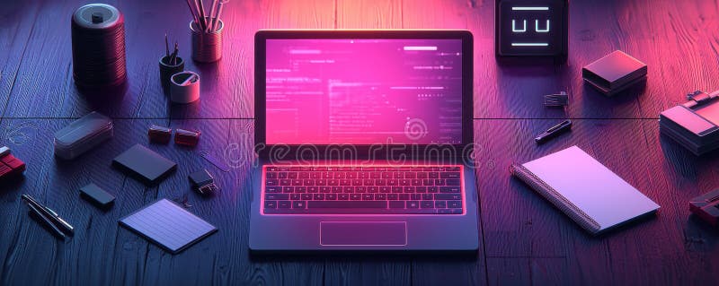 Modern Workspace with Illuminated Laptop Showcasing Digital Design ...