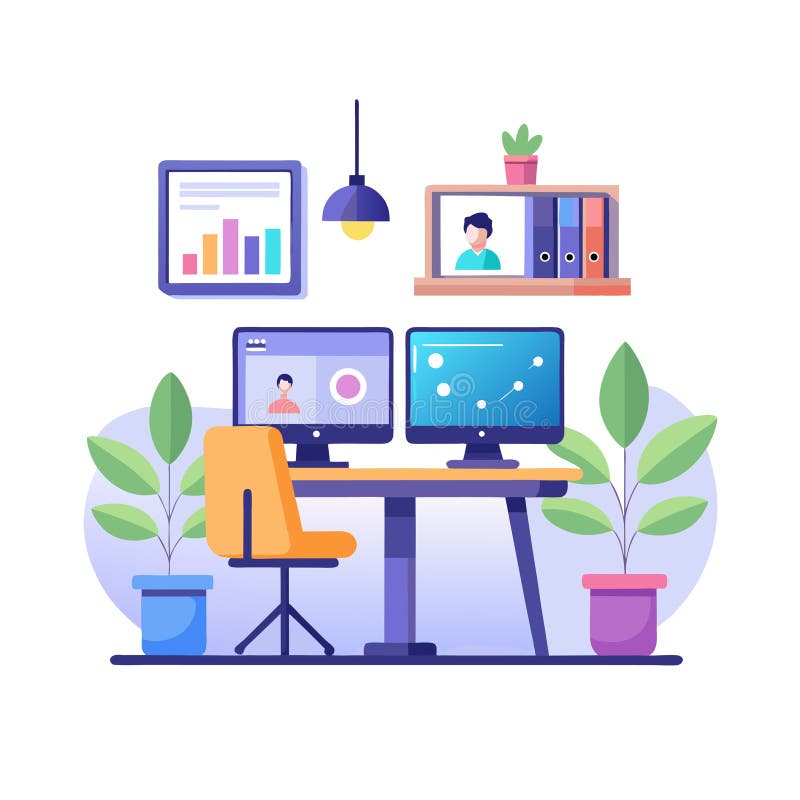 Workspace Illustration Dual Monitor Stock Illustrations – 117 Workspace ...