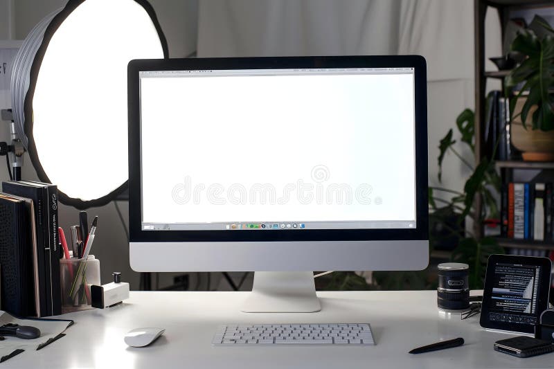 Modern Workspace: IMac, Desk, and Accessories Stock Illustration ...