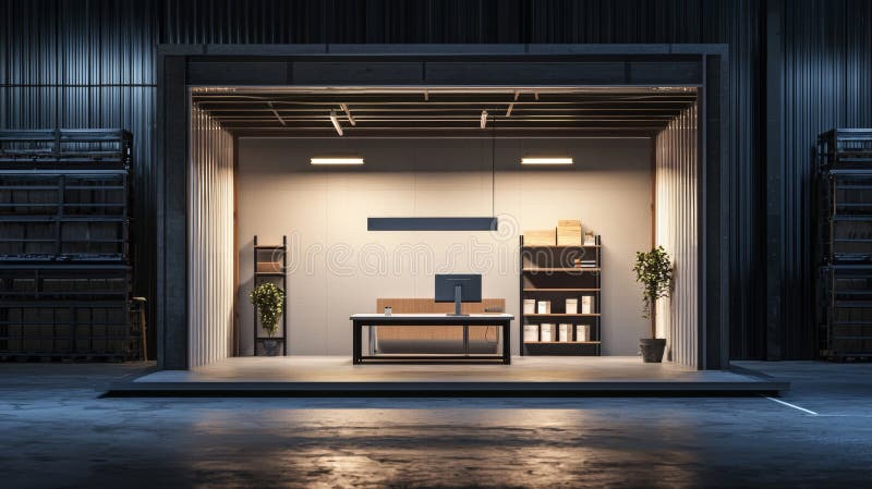 Modern Workspace in an Industrial Setting with Minimalist Design Stock ...