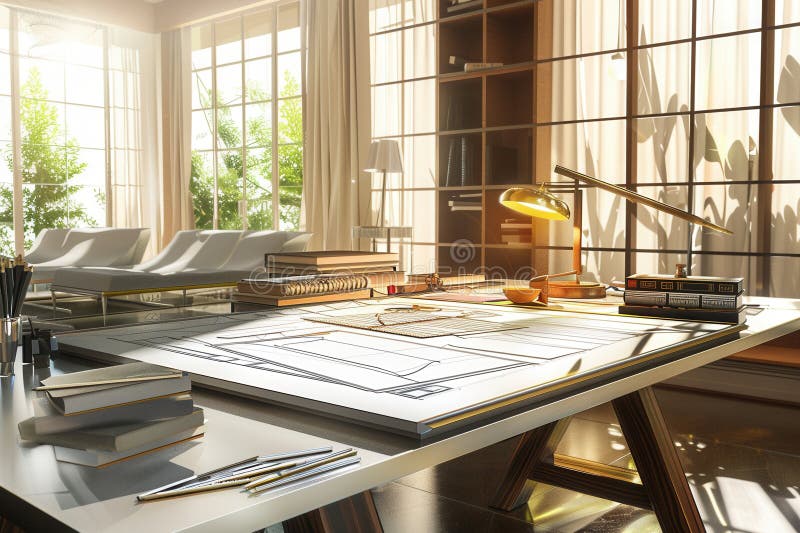 Modern Workspace. Interior Design and Architecture Drafting Table ...