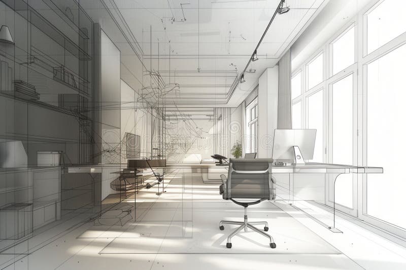 Modern Workspace. Interior Design and Drafting Table for Architecture ...