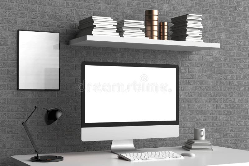 Modern Workspace, Isolated Computer Screen and Frame Mock Up. 3D ...