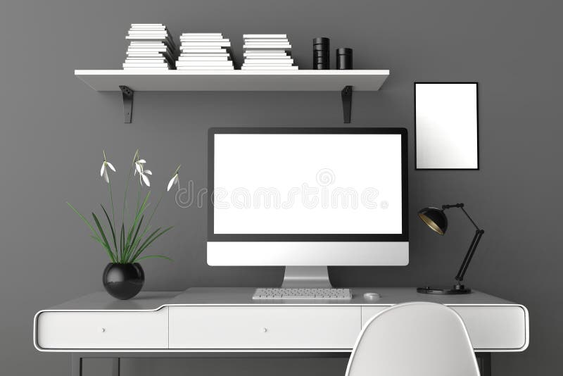 Modern Workspace, Isolated Computer Screen and Frame Mock Up. 3D ...