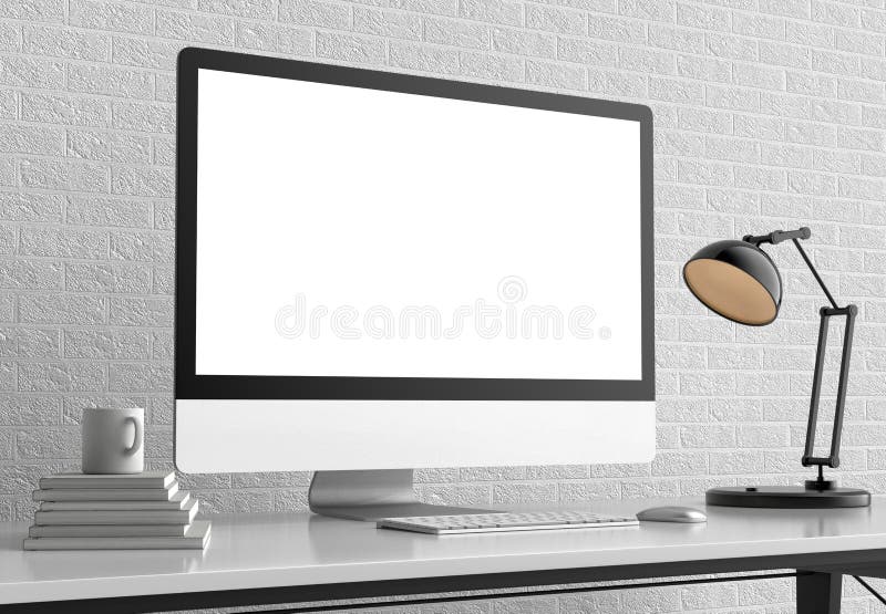 Modern Workspace, Isolated Computer Screen Mock Up. 3D Illustrating ...
