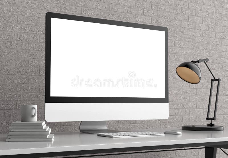 Modern Workspace, Isolated Computer Screen Mock Up. 3D Illustrating ...