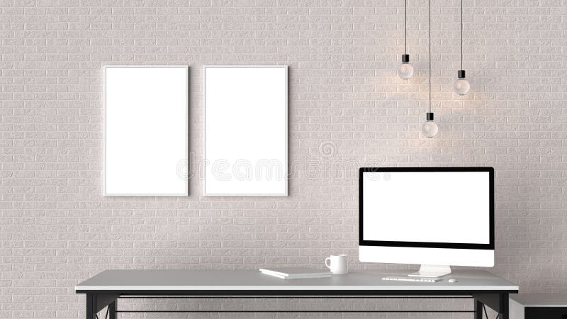 Modern Workspace, Isolated Computer Screen Mock Up. 3D Illustrating ...