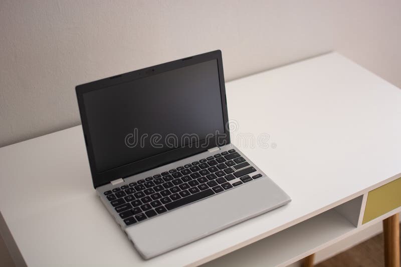 Modern Workspace with Laptop Stock Photo - Image of wall, workspace ...