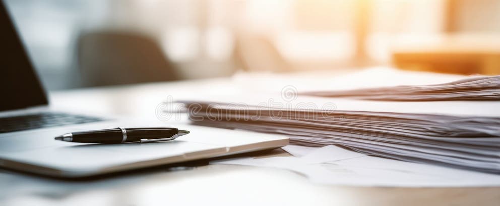 The Modern Workspace with a Laptop, Pen, and Organized Documents on a ...