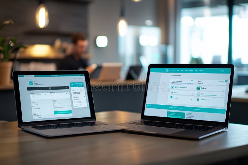 Modern Workspace with Laptops Stock Illustration - Illustration of ...