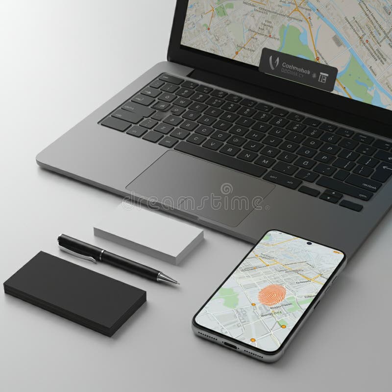 A Modern Workspace Layout Featuring a Laptop and a Smartphone ...