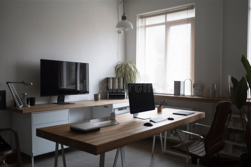 Modern Workspace with Minimalist Aesthetics, Representing a Peaceful ...