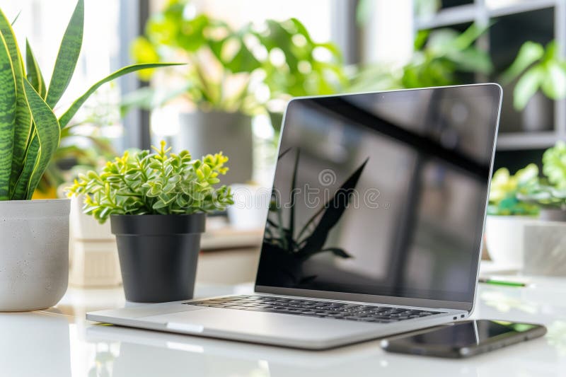 Modern Workspace with a Minimalist Desk and Plant Decor Stock ...