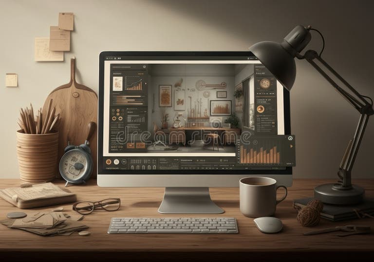 Modern Workspace Mockup Featuring a Computer Screen with Design ...